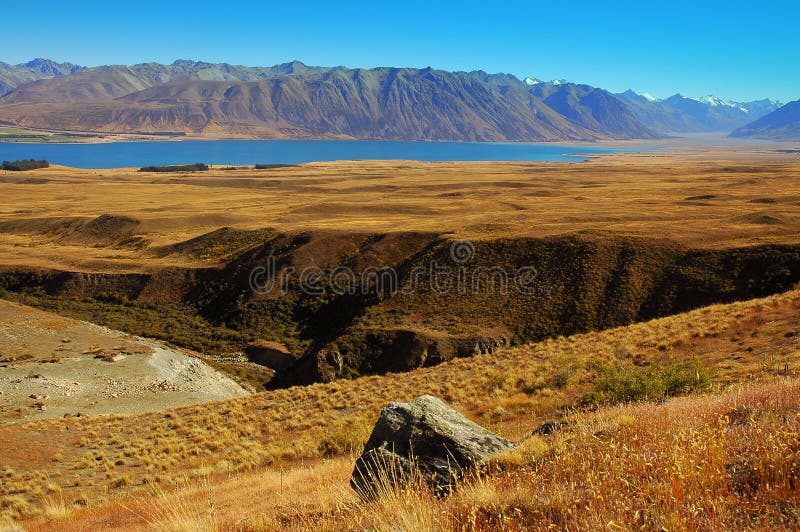 Rock and Gully at Lake Tekapo Stock Image - Image of valley, tekapo ...