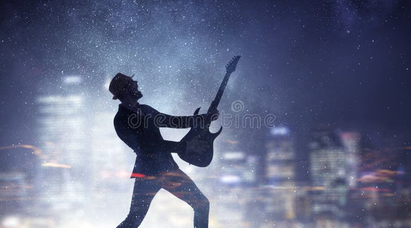 Rock Guy with Guitar. Mixed Media Stock Image - Image of artist ...