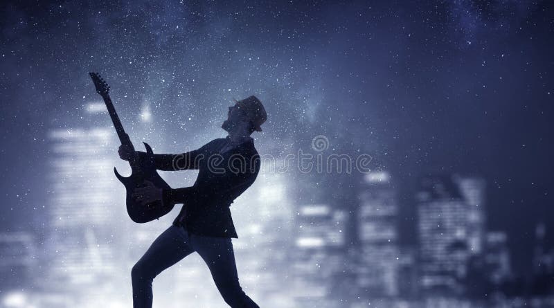 Rock Guy with Guitar. Mixed Media Stock Photo - Image of jazz, shadow ...