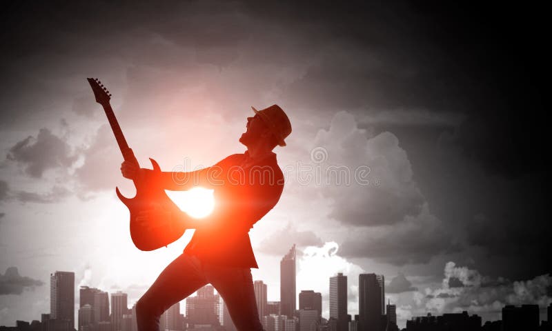 Rock Guy with Guitar. Mixed Media Stock Photo - Image of singer, roll ...
