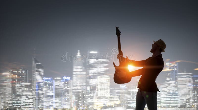 Rock Guy with Guitar. Mixed Media Stock Photo - Image of singer, guitar ...