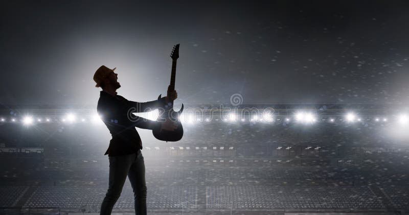 Rock Guy with Guitar. Mixed Media Stock Image - Image of stage ...