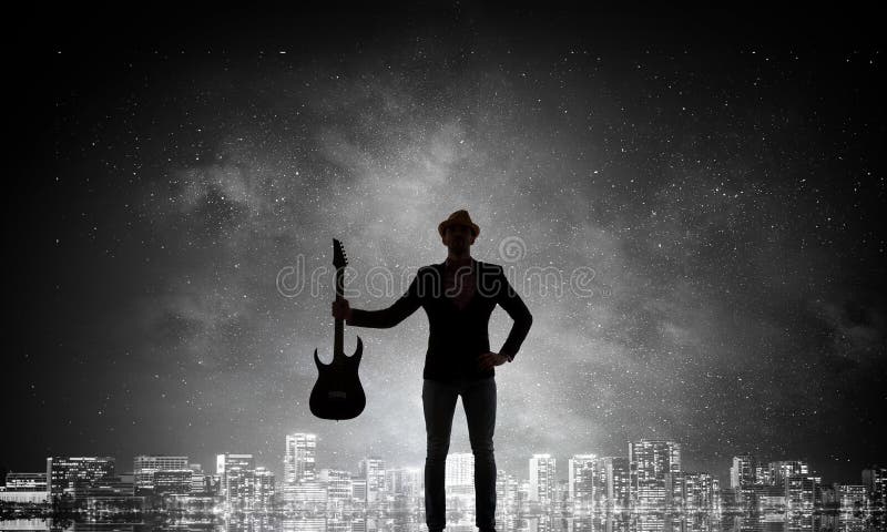 Rock Guy with Guitar. Mixed Media Stock Image - Image of player ...