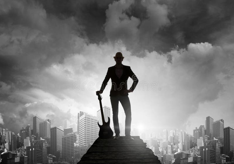 Rock Guy with Guitar. Mixed Media Stock Image - Image of band, outdoor ...