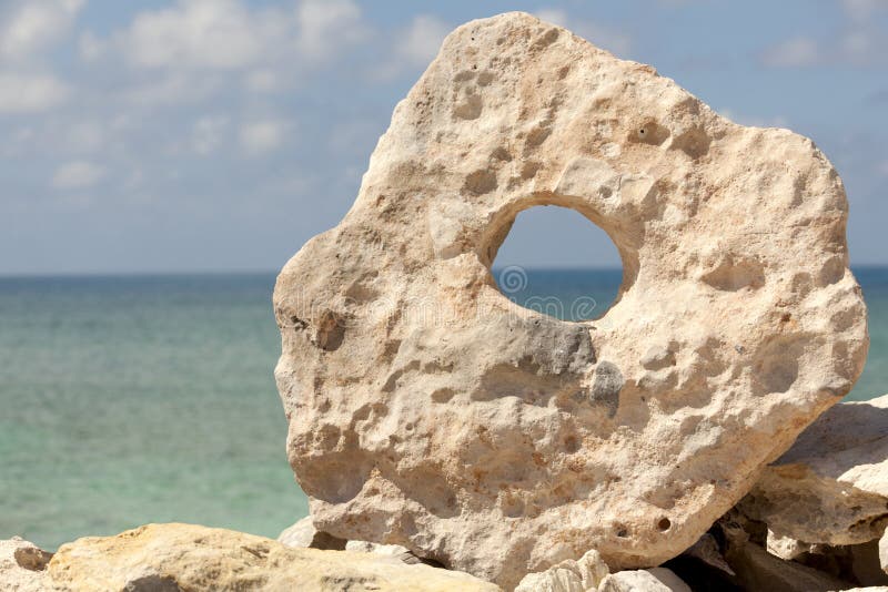 A Rock with a Hole and the Mediterranean Sea in the Background. Stock ...
