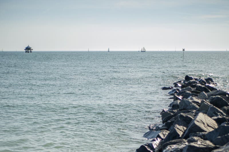 Rock Jetty into the Atlantic Ocean Stock Image - Image of stone ...