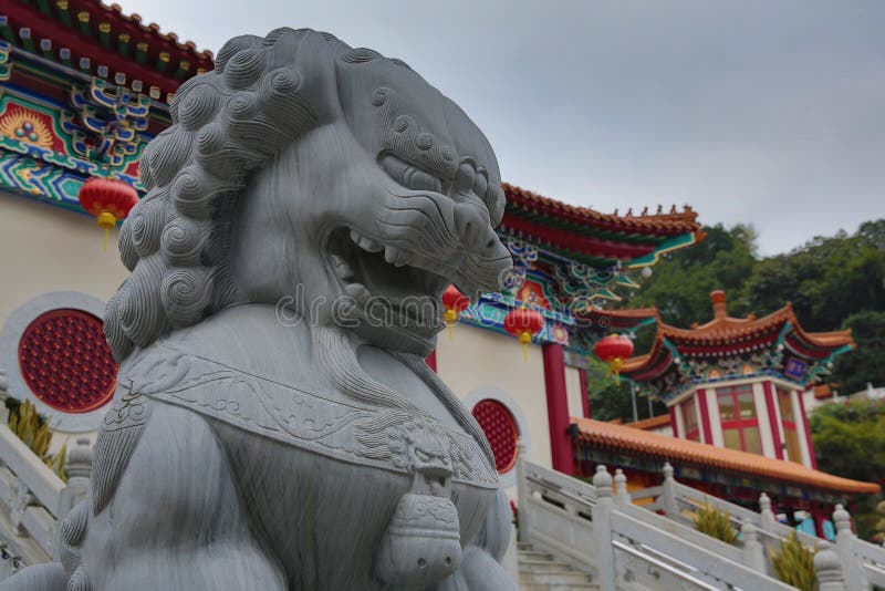 A Rock Lion in Front of Temple in Hong Kong Editorial Stock Image ...