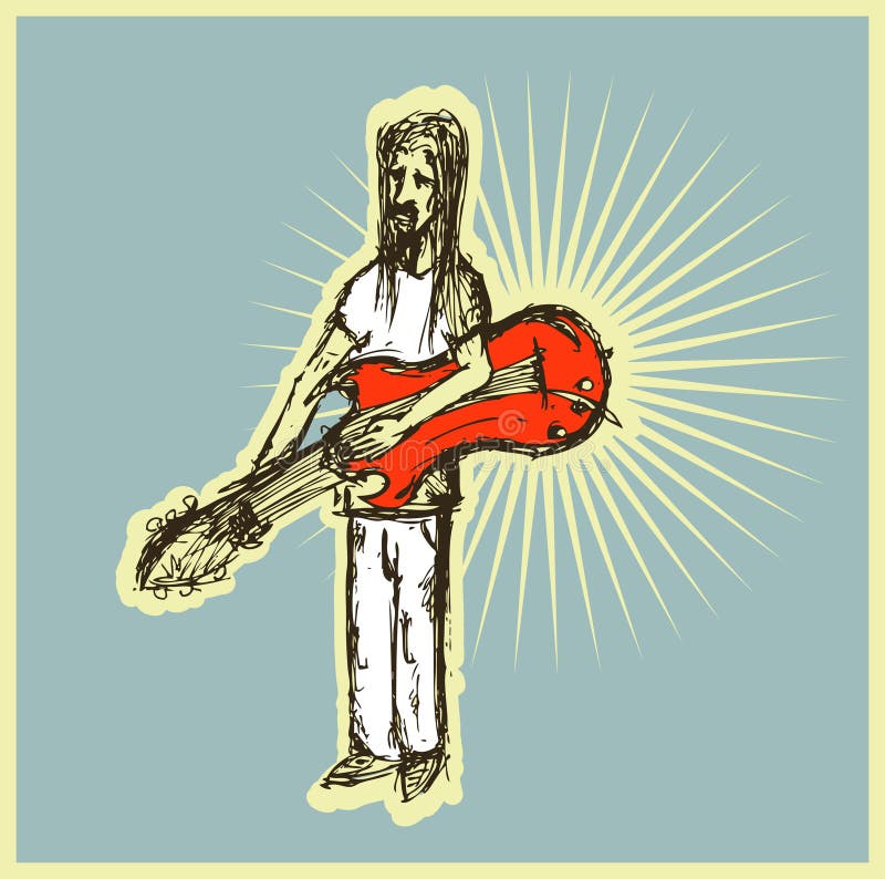 Rock man with guitar stock illustration. Illustration of equipment ...