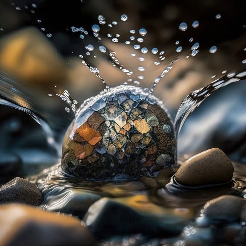 A Rock in the Middle of a Stream with Water Splashing on it. Stock ...