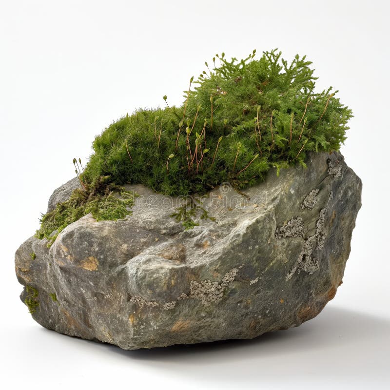 Moss Growing Around the Base of a Small Rock Isolated on White ...
