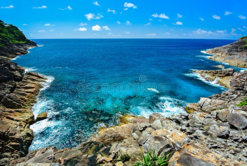Rock Mountain with Blue Ocean on Blue Sky Stock Image - Image of ...