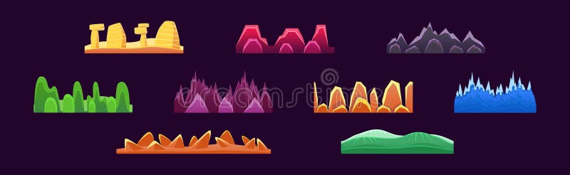 Rock and Mountain Landscape Game Design Element Vector Set Stock Vector ...