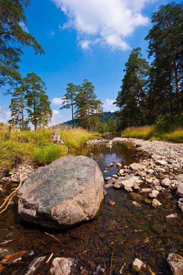 Mountain Landscape in Summer with Rocky River Stock Photo - Image of ...