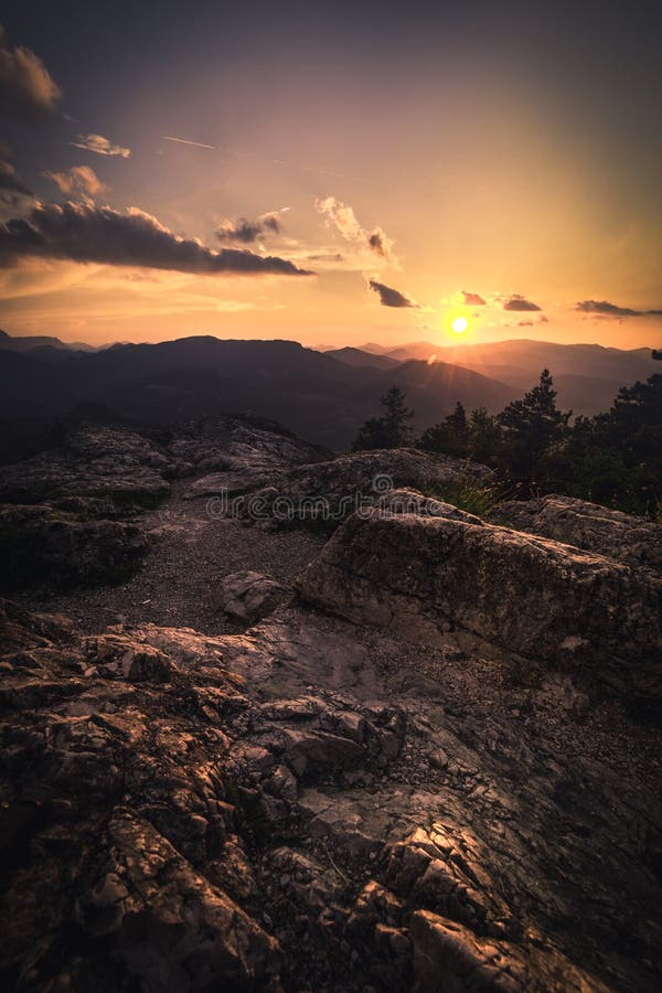 Rock on the Mountain Top at Sunset Stock Photo - Image of active, cliff ...