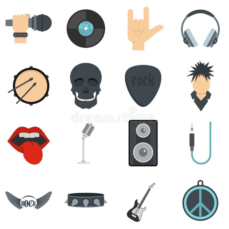Rock Music Icons Set in Flat Style Stock Vector - Illustration of ...