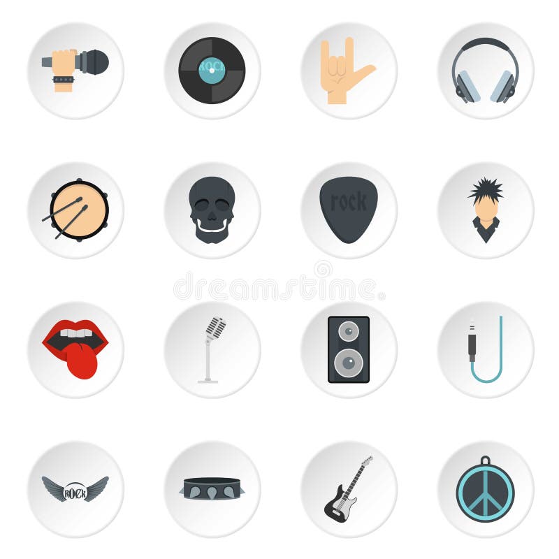 Rock Music Icons Set in Flat Style Stock Vector - Illustration of ...
