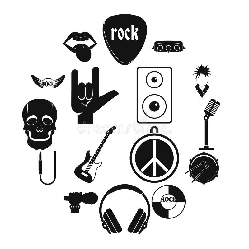 Rock Music Icons Set, Simple Style Stock Vector - Illustration of ...