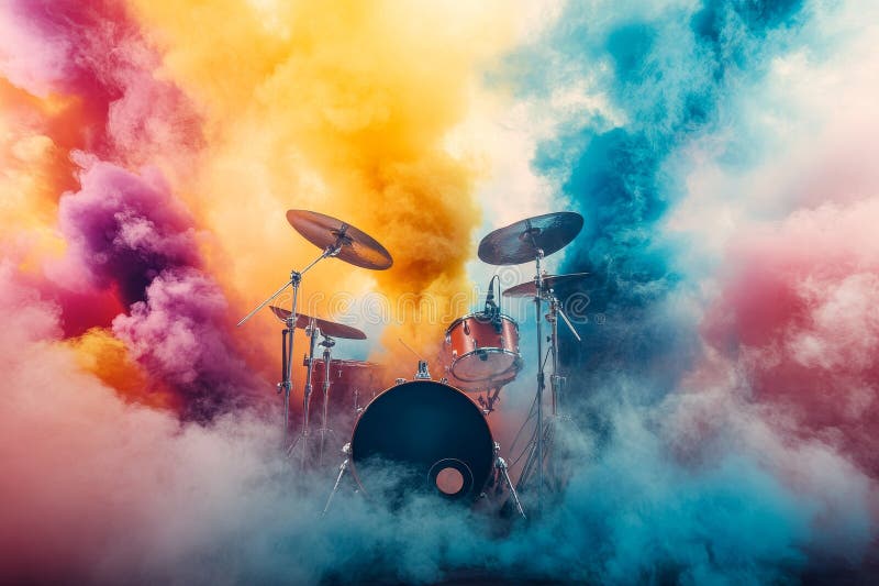 Rock Music Instruments Exploding with Colorful Smokes Stock Photo ...