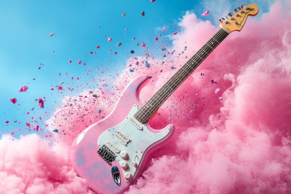 Rock Music Instruments Exploding with Colorful Smokes Stock Image ...