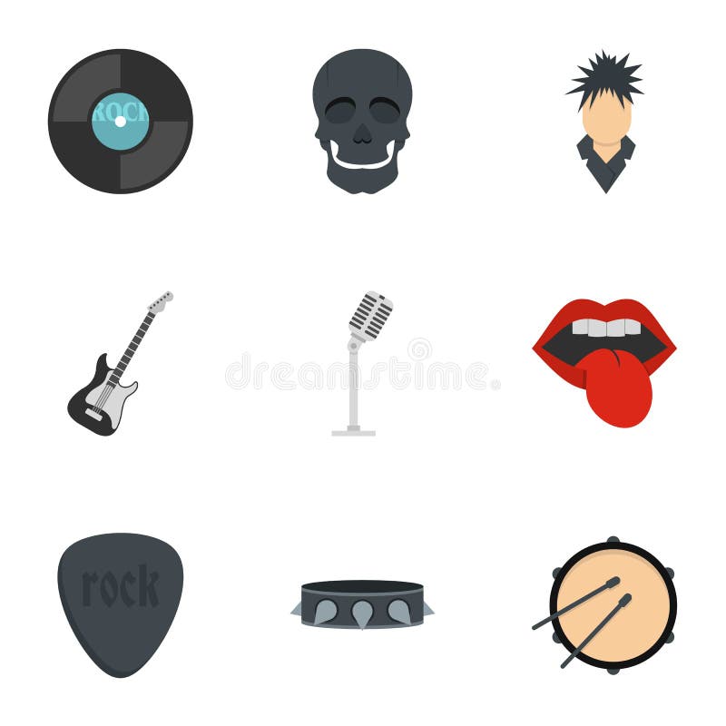 Rock Music Icons Set in Flat Style Stock Vector - Illustration of ...