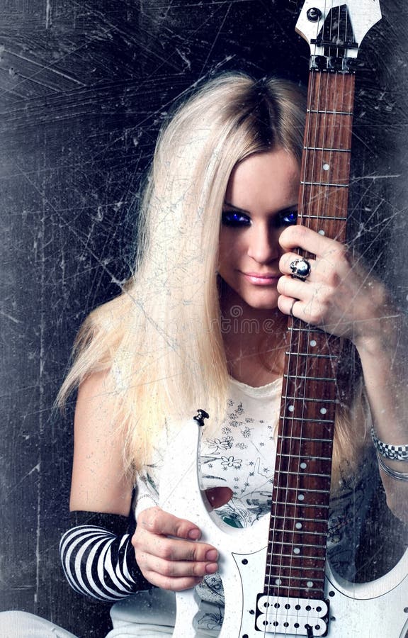 Rock-n-roll with the Beautiful Blonde Stock Photo - Image of bass ...