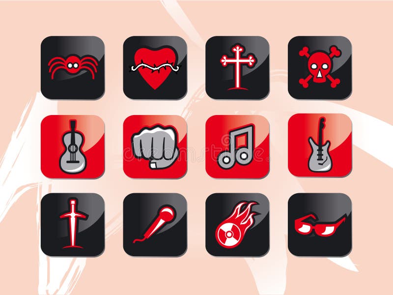 Rock N Roll and Music Icons Stock Illustration - Illustration of metal ...