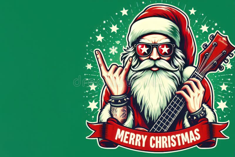 Rock N Roll Santa with a Guitar in Sunglasses. Space for Text. Stock ...