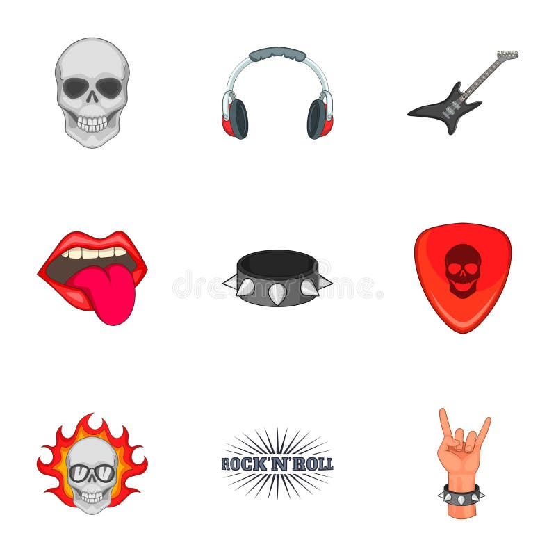 Rock N Roll Sticker Icons Set, Cartoon Style Editorial Stock Photo ...