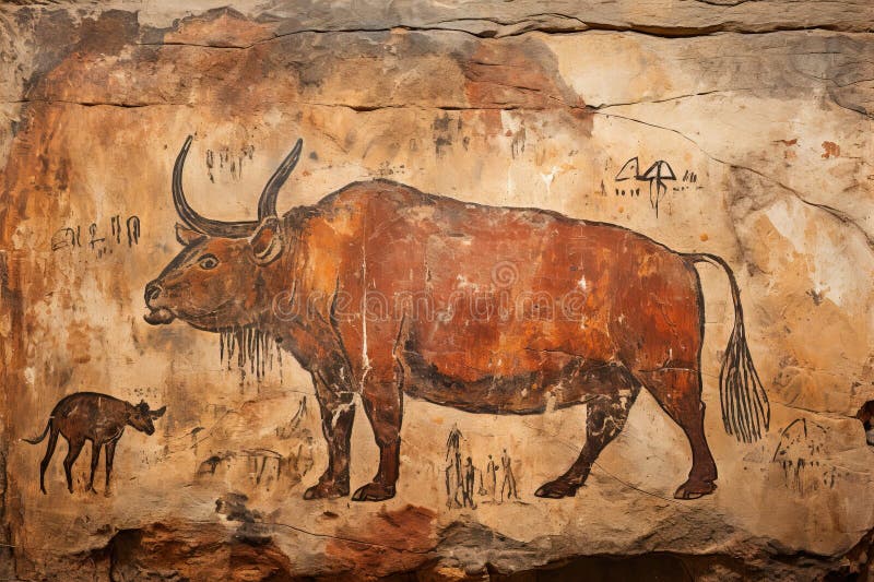 Rock Painting. Image of a Bull on a Rock Stock Illustration ...