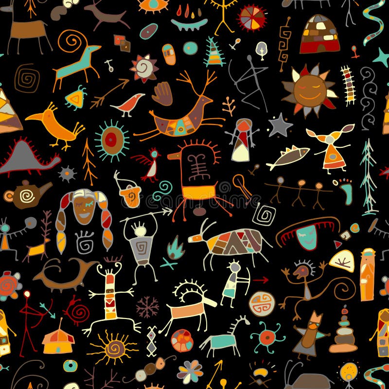 Rock Paintings Background, Seamless Pattern for Your Design Stock ...