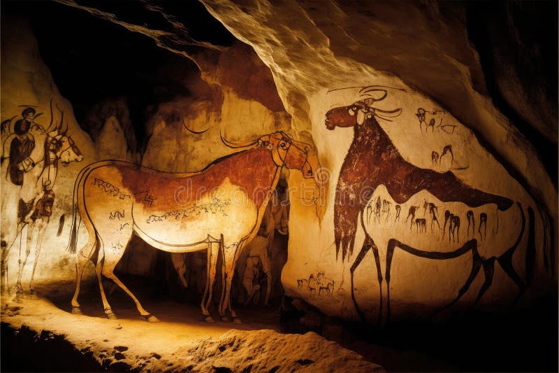 Rock Paintings Prehistoric Evidence in Ancient Age. Stock Photo - Image ...