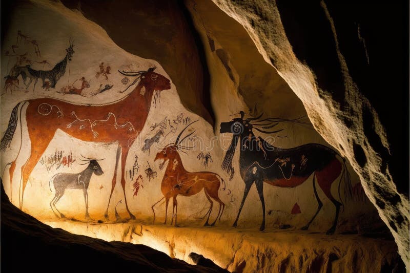 Rock Paintings Prehistoric Evidence in Ancient Age. Stock Photo - Image ...