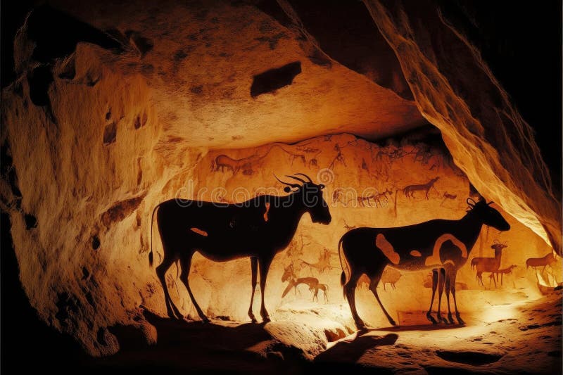 Rock Paintings Prehistoric Evidence in Ancient Age. Stock Photo - Image ...