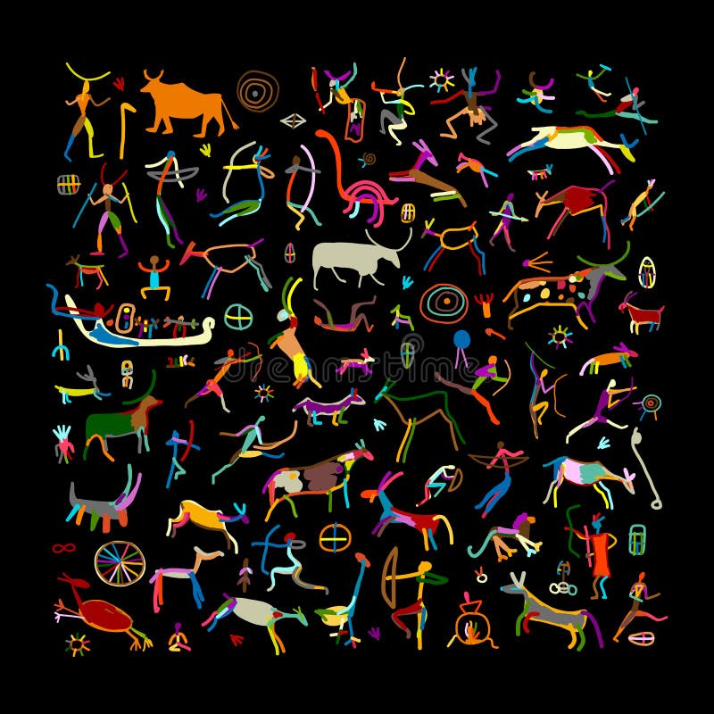 Rock Paintings, Sketch for Your Design Stock Vector - Illustration of ...