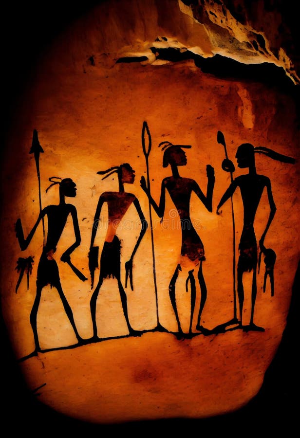 Rock Paintings on the Wall of a Cave. Prehistoric Tribe. Stock ...