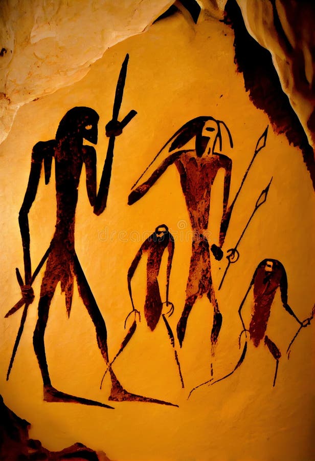 Rock Paintings on the Wall of a Cave. Prehistoric Tribe. Stock ...