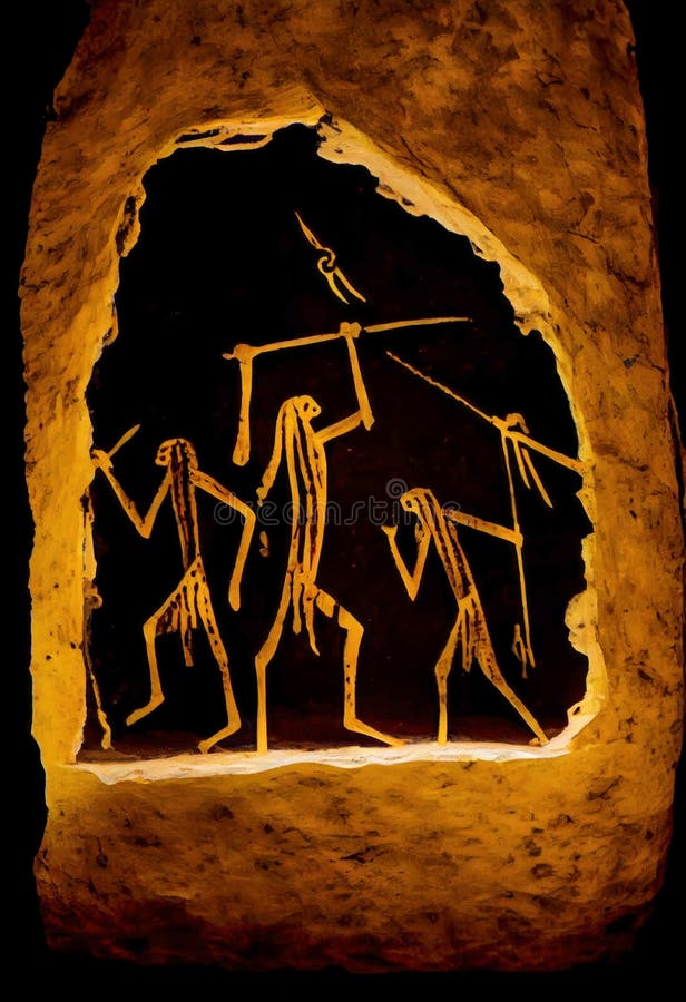 Rock Paintings on the Wall of a Cave. Prehistoric Tribe. Stock ...