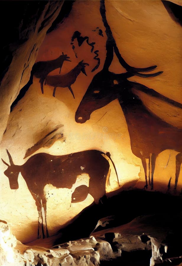 Rock Paintings on the Wall of a Prehistoric Cave. Stock Illustration ...
