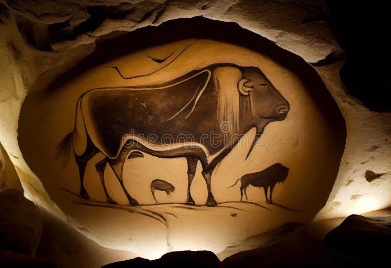 Rock Paintings on the Wall of a Prehistoric Cave. Stock Illustration ...