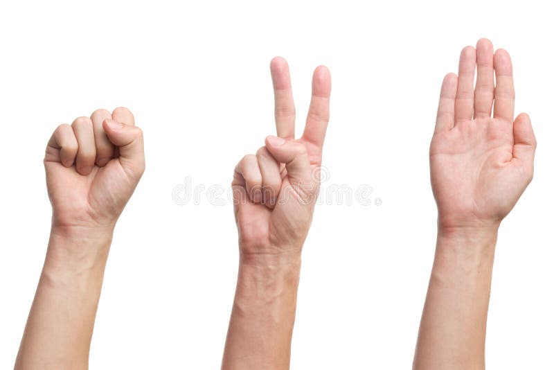 Three Hand Gestures. Rock Paper Scissors Game Stock Image - Image of ...