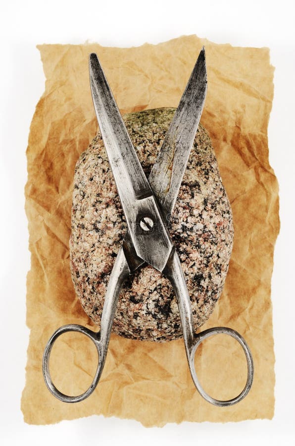 Rock Paper and Vintage Scissors Stock Photo - Image of arrangement ...