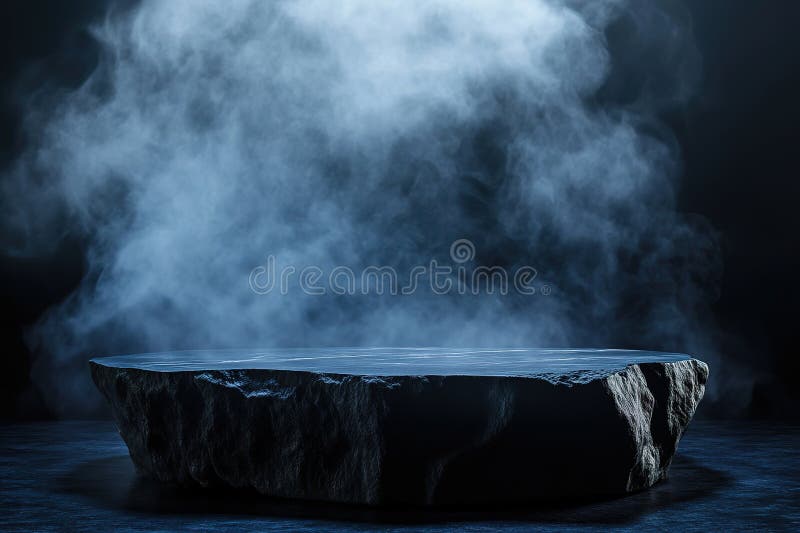 Rock Platform with Smooth Surface and Rough Edge, Blue Smoke Background ...