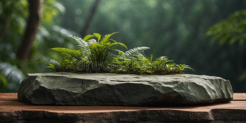 Rock Platform in Tropical Forest for Product Presentation with Green ...