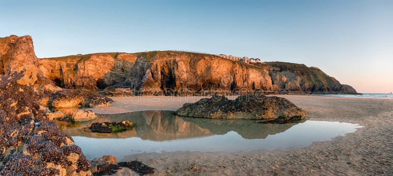 Rock Pools at Perranporth in Cornwall Stock Photo - Image of dramatic ...