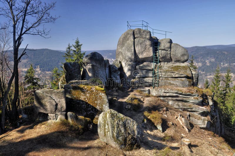 Tanvaldsky Spicak Mountain with Rock View Point at Winter Time, Czech ...