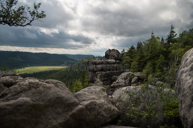 Rock above the forest. stock photo. Image of water, valley - 120231854
