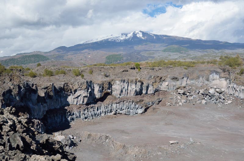 Rock Quarry Against the Volcano Etna Stock Photo - Image of opencast ...