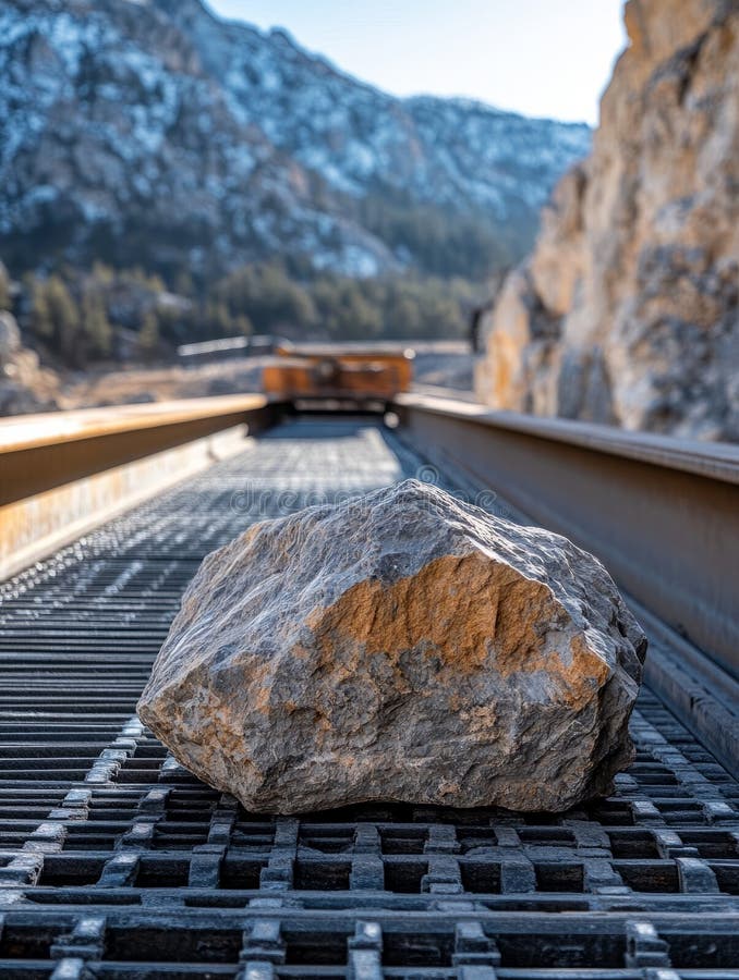 Rock on Railway Tracks with Mountainous Backdrop. Stock Photo - Image ...