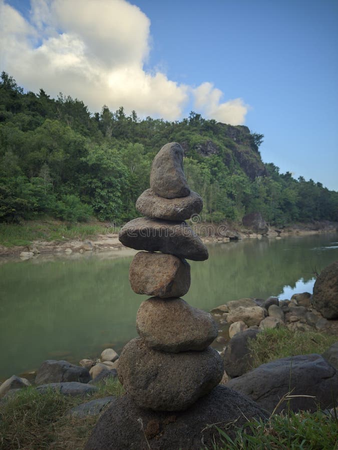 Rock in River Nature Lanscape Stock Image - Image of farm, landscape ...