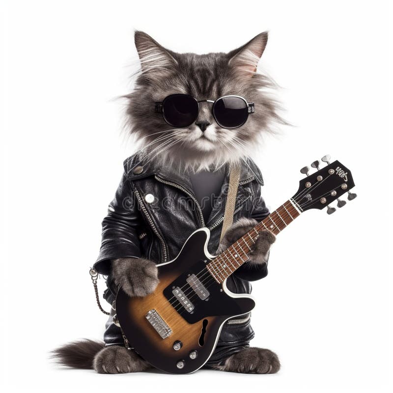 Rock and Roll Cat Con Guitarra Aislada En Fondo Blanco Foto de archivo ...